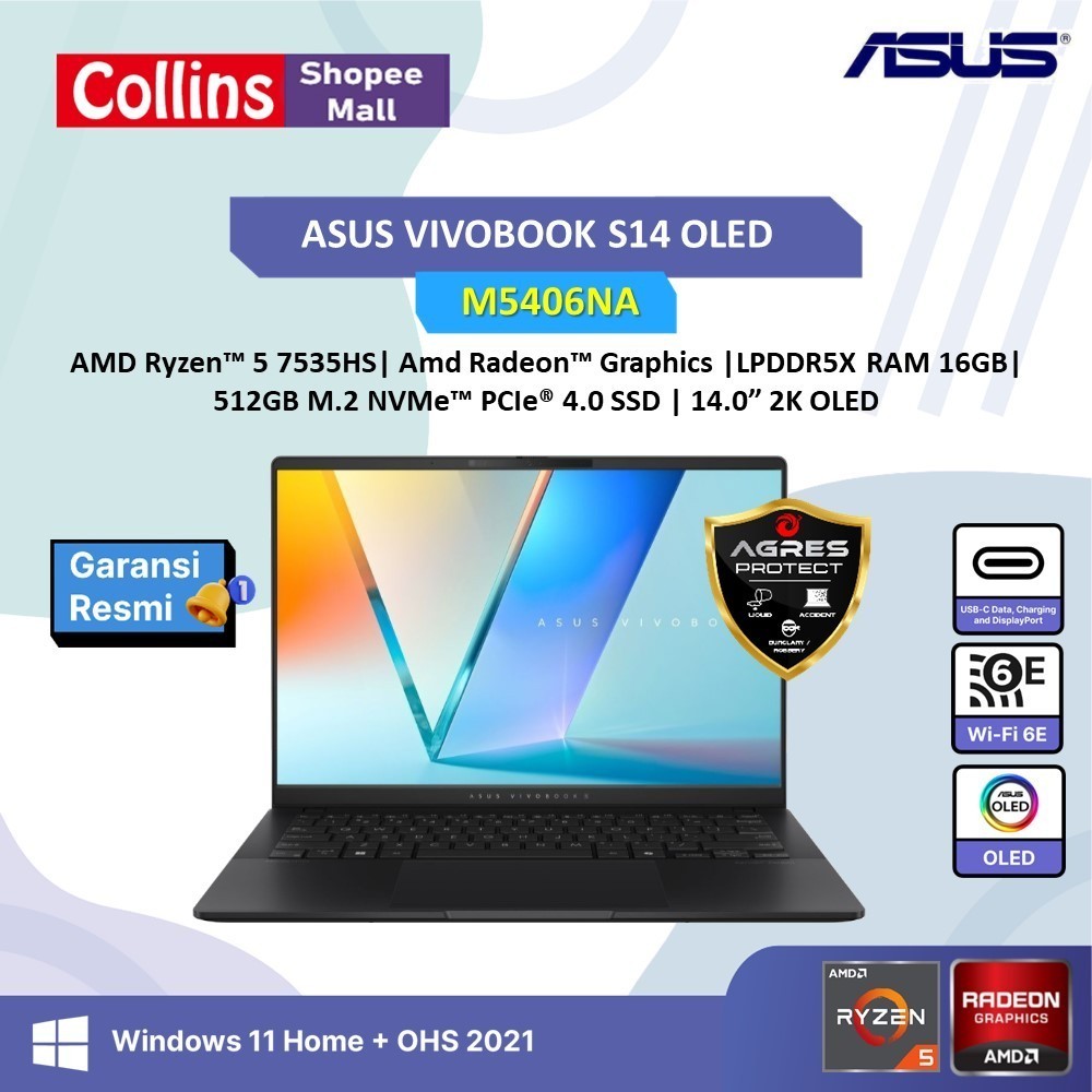 Jual ASUS VIVOBOOK S 14 OLED M5406NA RYZEN 5 7535HS RAM 16GB 512GB SSD WINDOWS 11 + OHS 14.0 2K ...