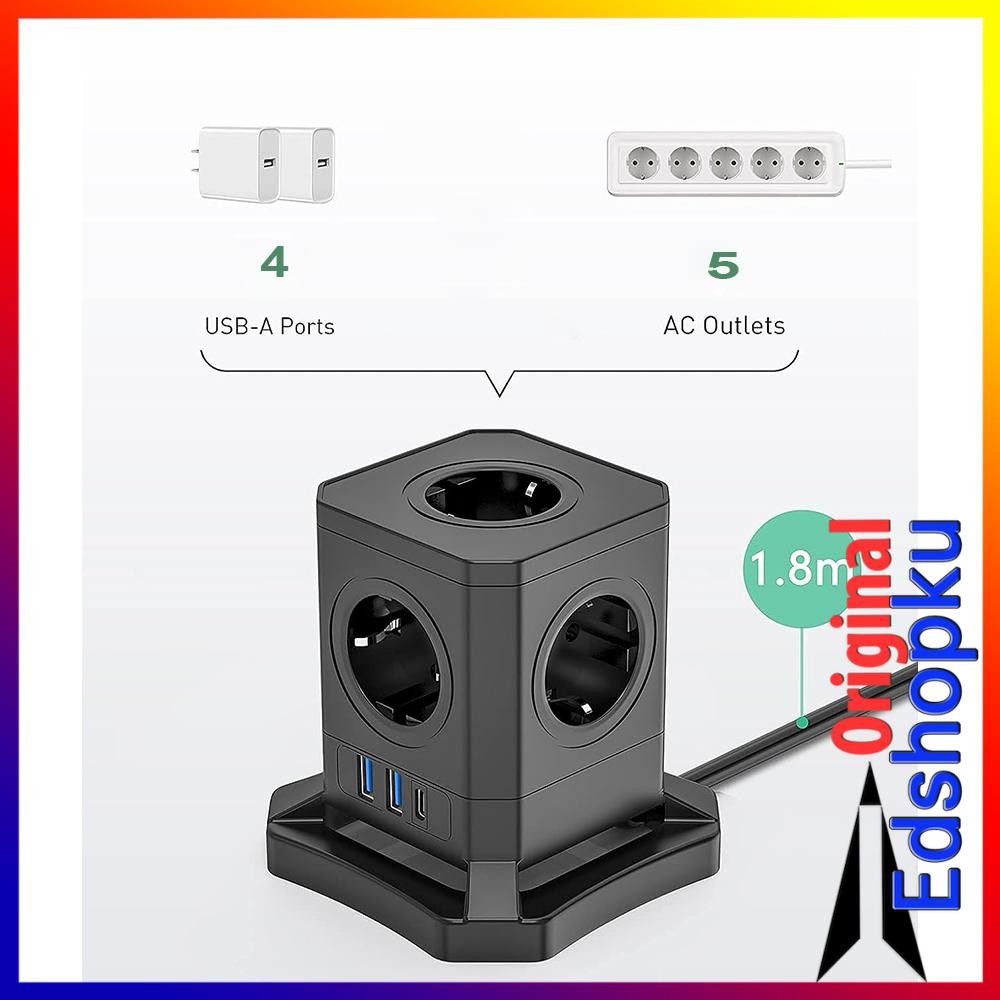 Jual Colokan Lubang Stop Kontak Listrik 5 Lubang Soket AC EU Plug 4 Port USB Type A Powercube ...