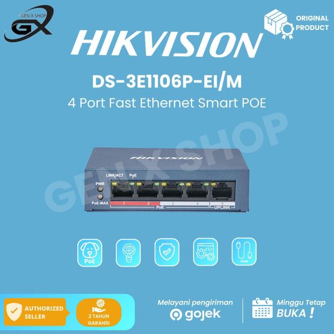 Jual HIKVISION SWITCH DS-3E1106P-EI/M 4 PORT FAST ETHERNET SMART POE ...