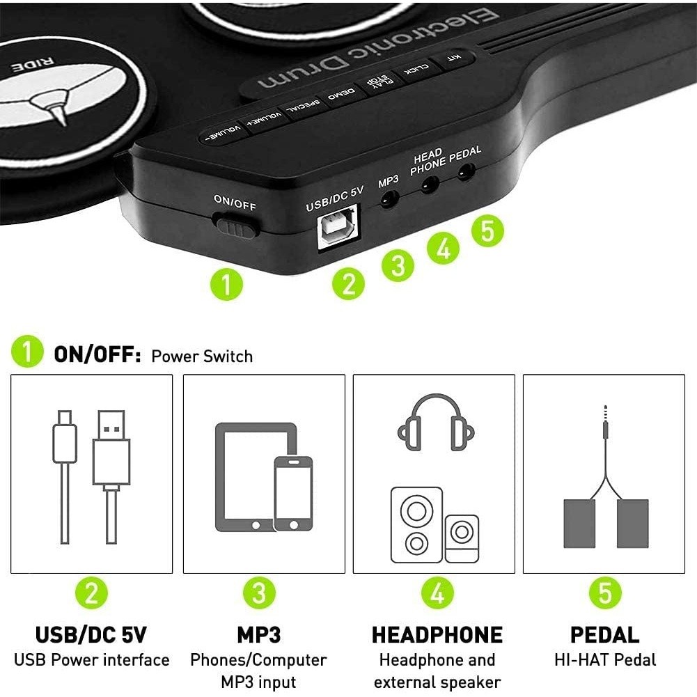 Jual Rixton Drum Elektronik Portabel Digital USB 7 Bantalan Roll up ...