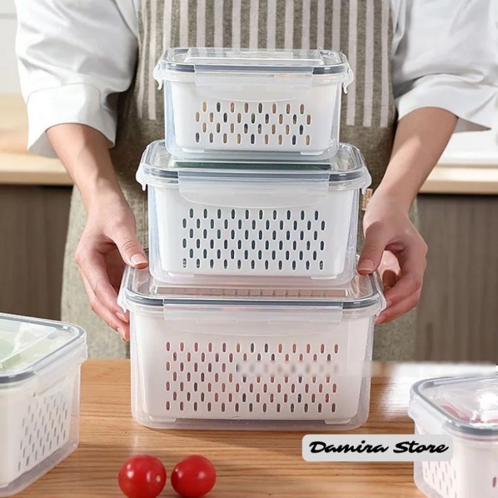 Jual Wadah Set 3 In 1 Kotak Tempat Penyimpanan Buah Dan Sayur Container ...