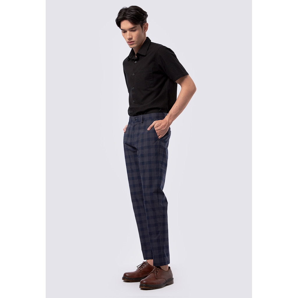 Jual Executive Slim Fit Check Pants Navy | Shopee Indonesia
