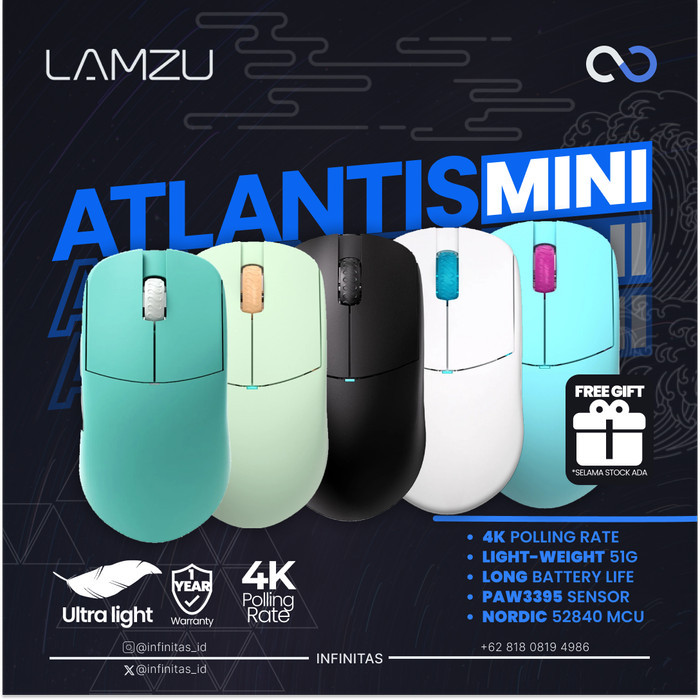 Jual Lamzu Atlantis Mini Pro 4K Wireless Ultra Light Ambidex Gaming ...