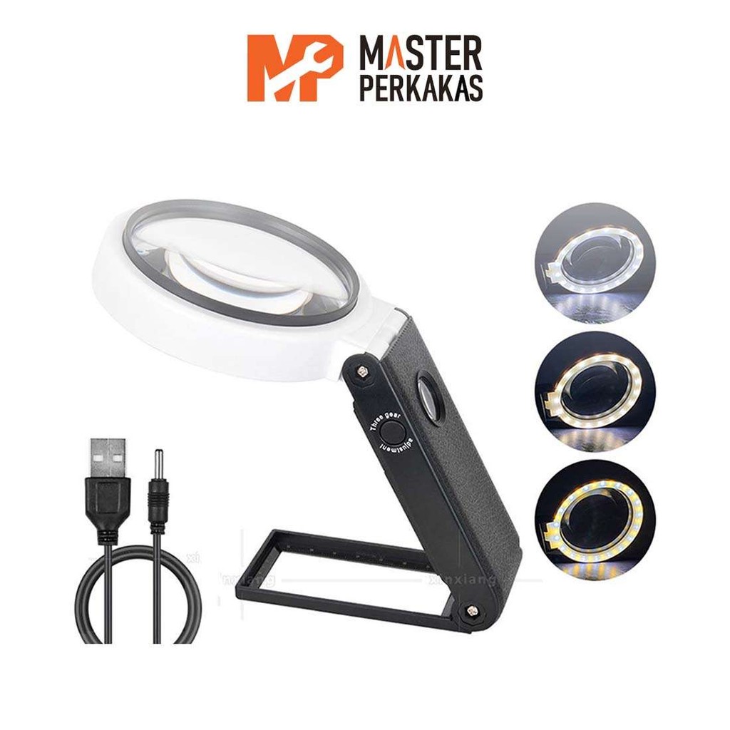 Jual Kaca Pembesar Foldable LED 25x 80-110mm AG91 MP / Lampu Lup Meja ...
