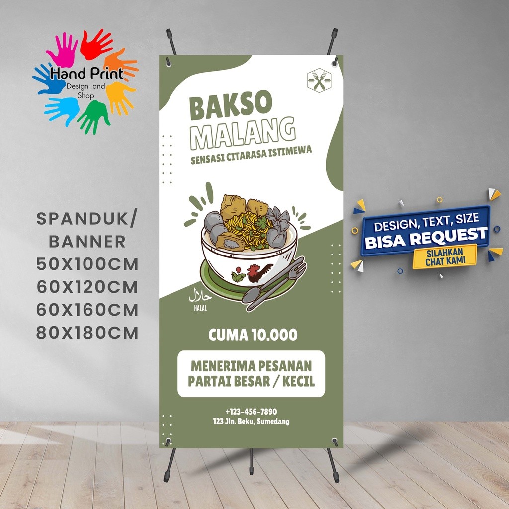 Jual SPANDUK BANNER Bakso Malang Hijau Elegan 60x160 CM Outdoor Free ...
