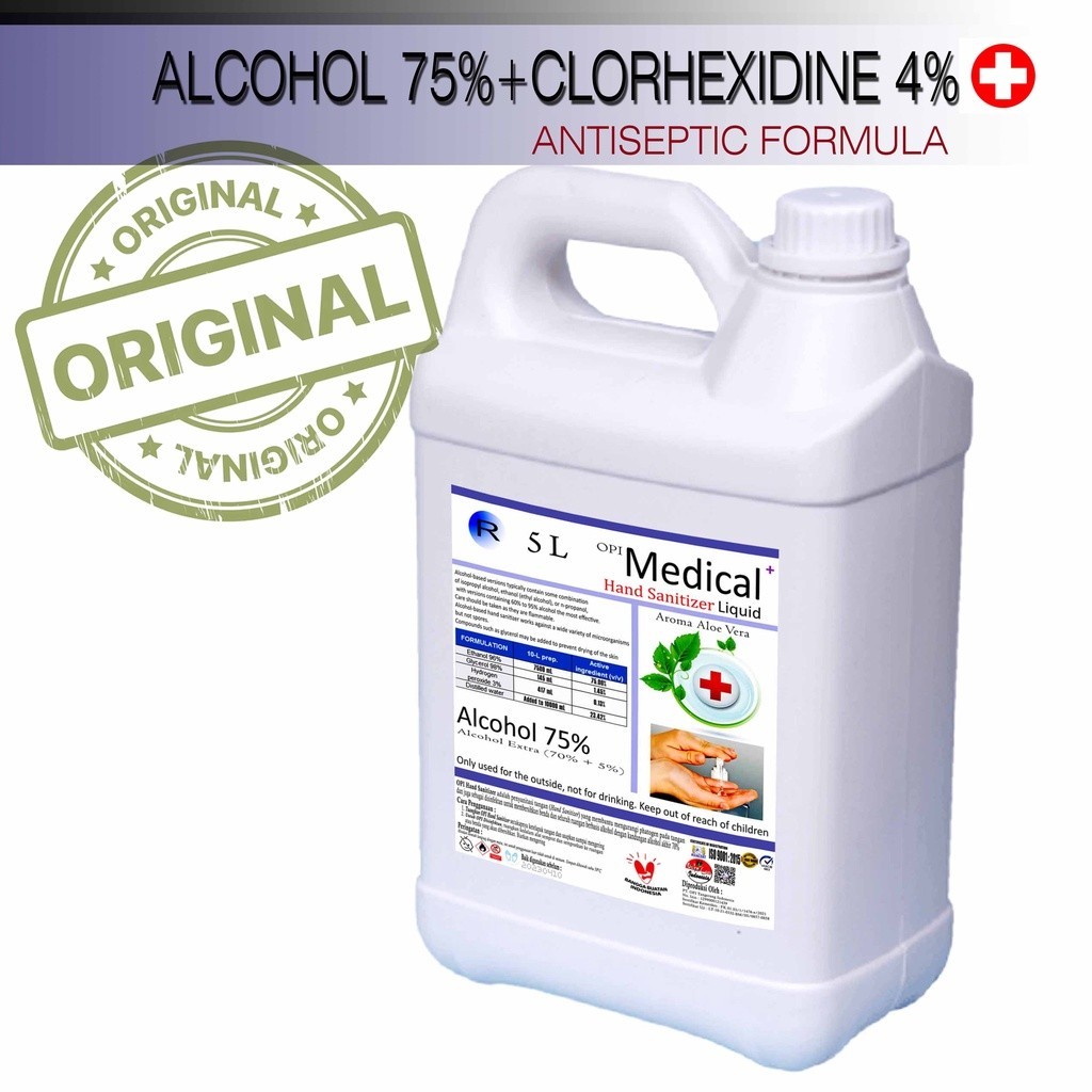 Jual Hand Sanitizer 5 Liter ALKOHOL 70% PLUS CHLORHEXIDINE CHG 4% ...
