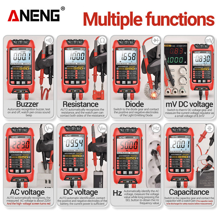Jual Aneng M117 Capacitor Tester Resistance Current Voltage Multimeter ...