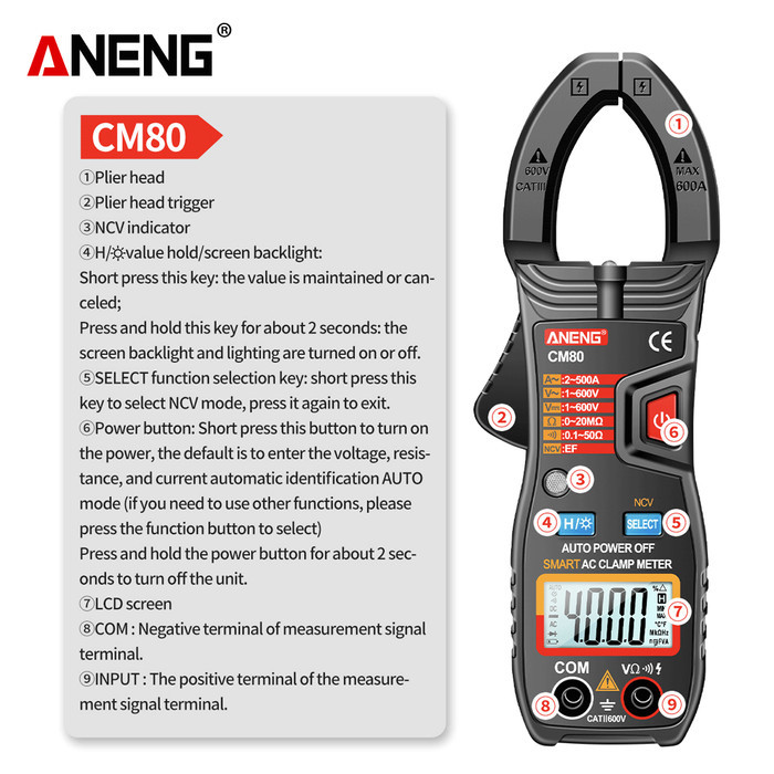 Jual Aneng Cm80 Digital Clamp Meter Ac Multimeter Ammeter Voltage ...