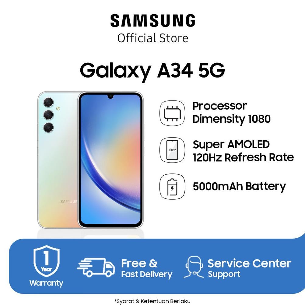 Jual Samsung Galaxy A34 5G 8/256GB - Awesome Silver | Shopee Indonesia