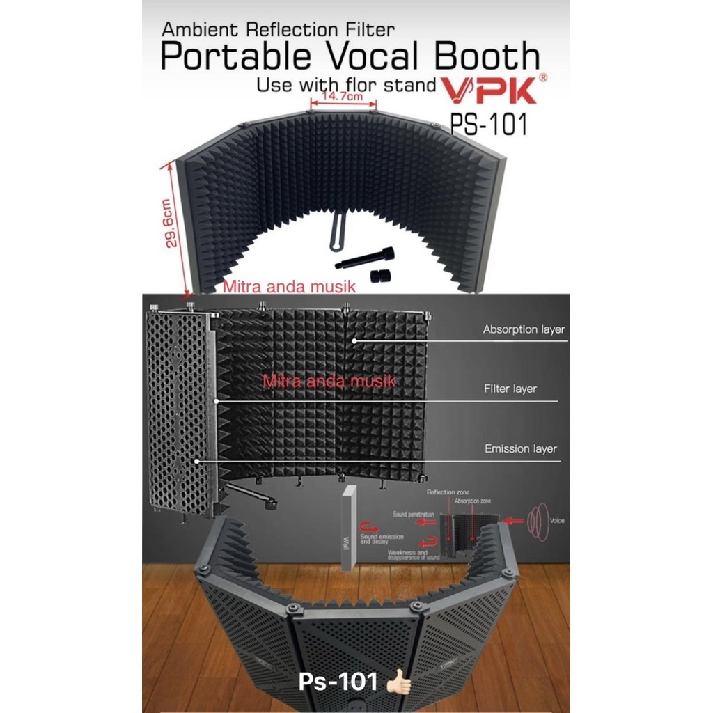 Jual Vocal Booth Reflection Filter Live Streaming Recording Studio ...