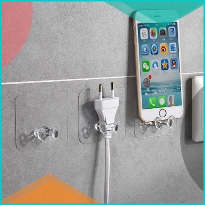 Jual Gantungan Colokan Transparant Hook 2 Kait Tempel HP Handuk ...