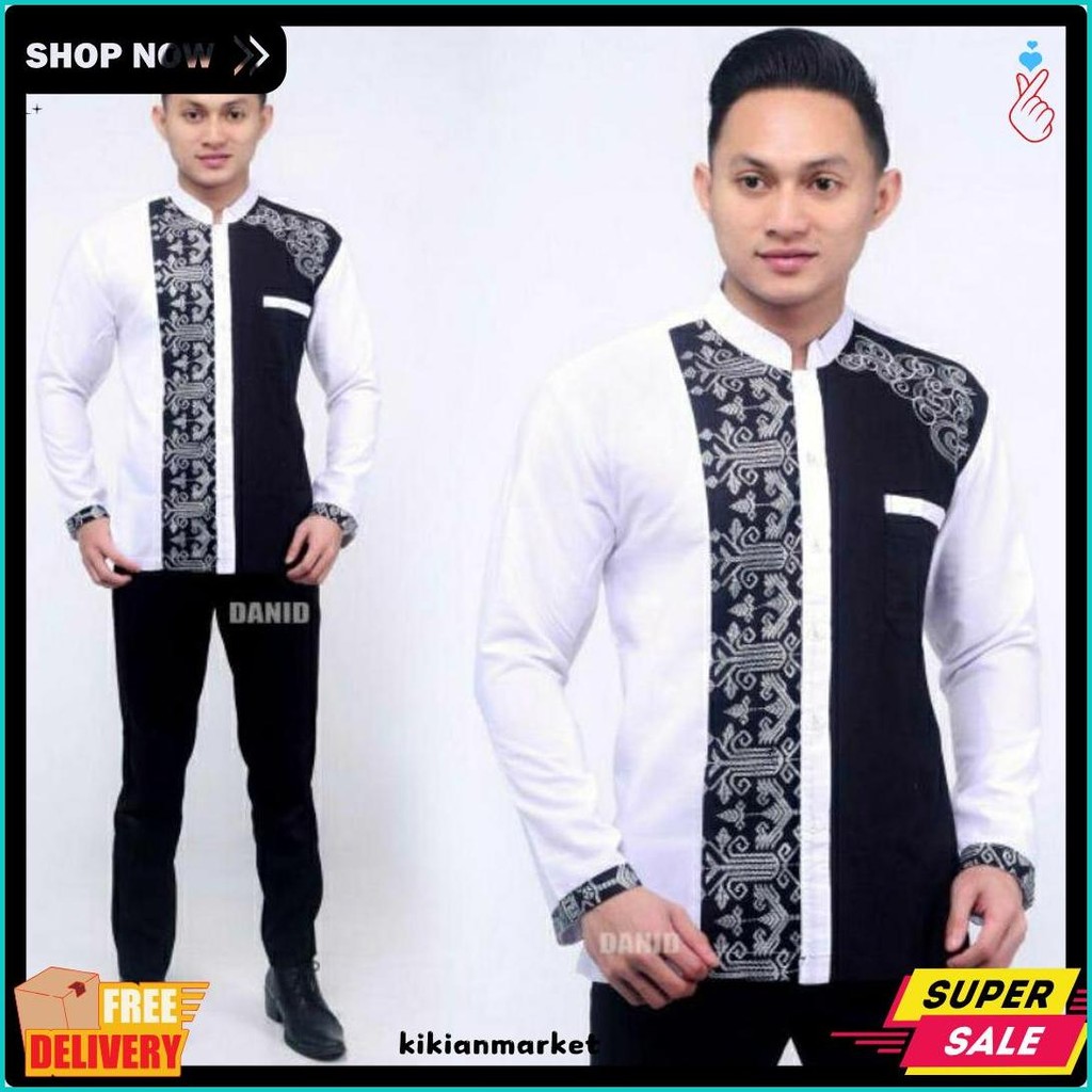 Jual Baju Koko Bordil Modern Kombinasi Batik Lengan Panjang-Terbaru Dan ...
