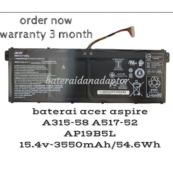 Jual Baterai Acer Aspire 5 A315-58 A517-52 AP19B5L Original | Shopee ...