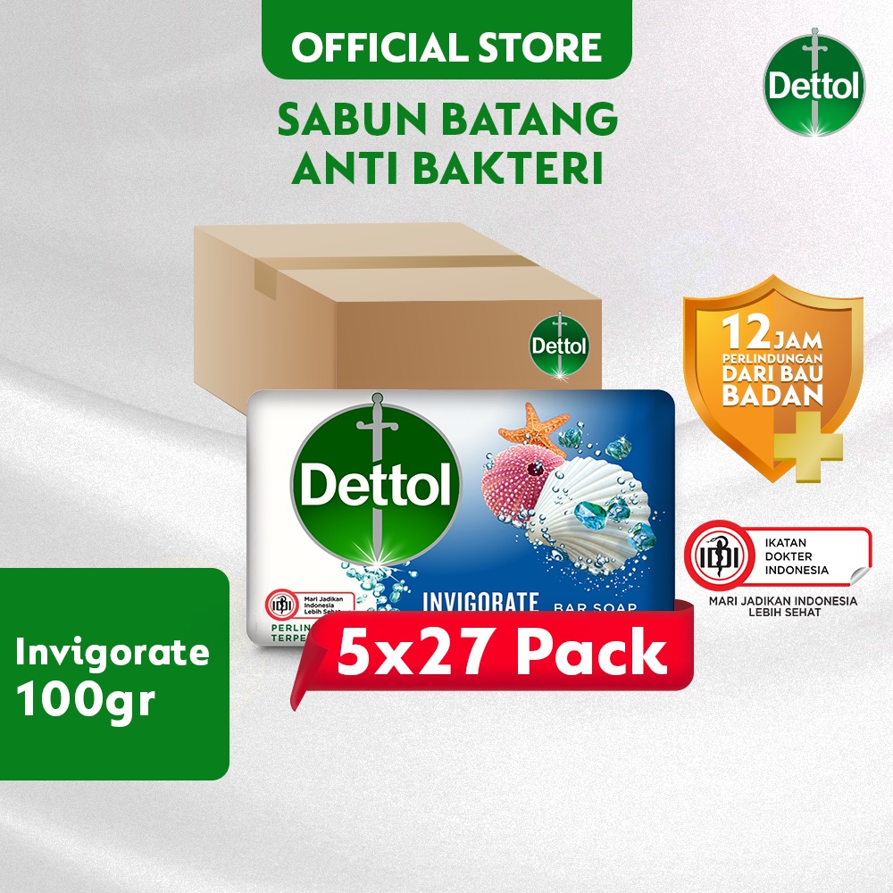 Jual Dettol Sabun Batang Antibakteri Invigorate 100gr (5 Pcs x 27 Pack ...