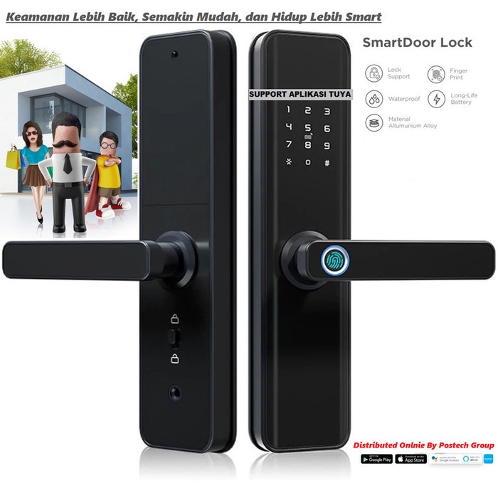 Jual SMART DOOR LOCK BY TUYA [FINGERPRINT/ PIN/ KARTU/ APP] BLACK ...