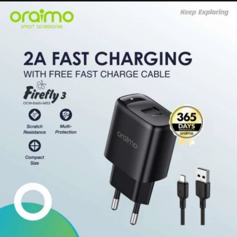 Jual ORAIMO CHARGER MICRO 2A FAST CHARGING OCW-E66S+M53 | Shopee Indonesia