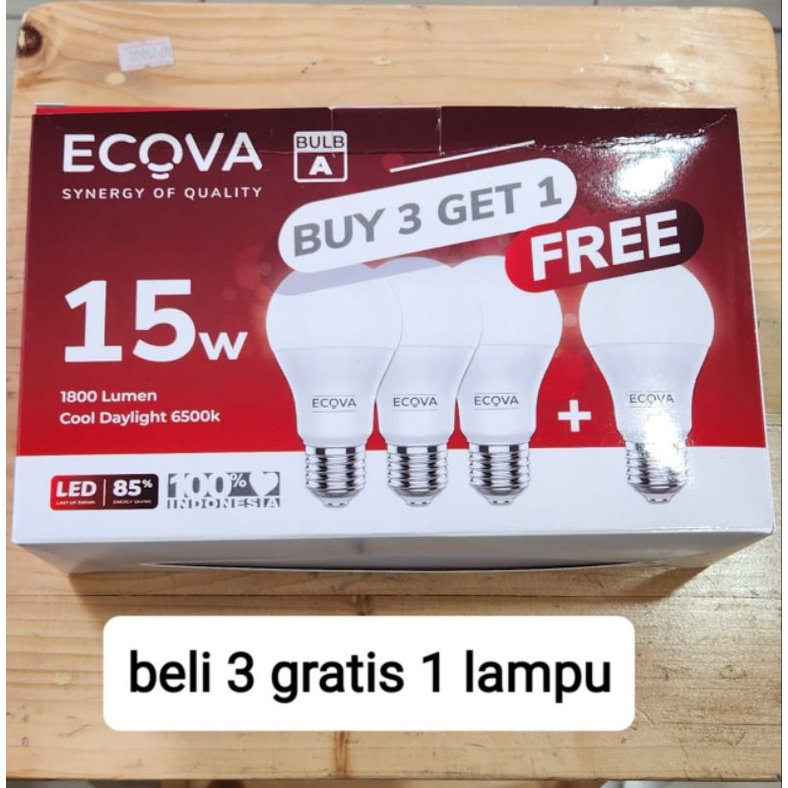 Jual lampu led ecova 15w/6500k(putih) beli 3 gratis 1 lampu.E27 cool daylihgt 220-230v. | Shopee ...