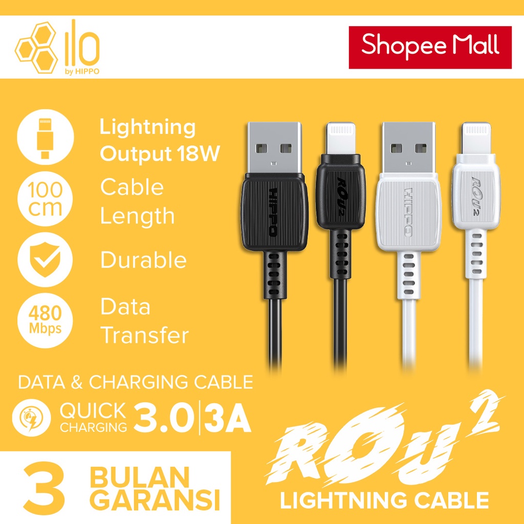 Jual Hippo Kabel Data Fast Charging Rou 2 USB to Lightning 2.4A Quick ...
