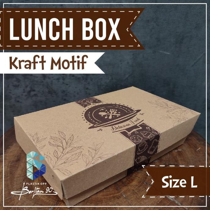 Jual '+'+'+'+] Paper Lunch Box Kraft Motif / Kotak nasi ukuran L ...