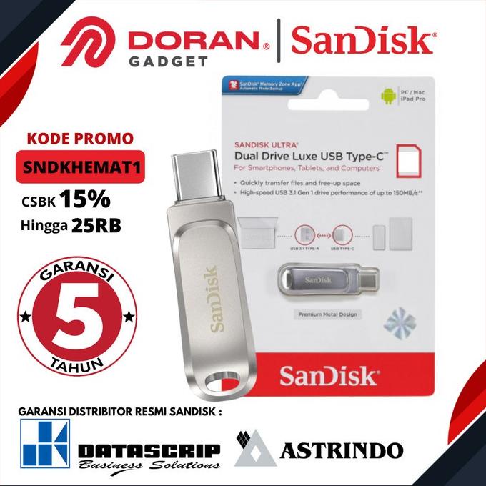 Jual Sandisk Ultra Dual Drive Luxe USB Type-C Flashdisk 64GB SDDDC4 - ORI | Shopee Indonesia