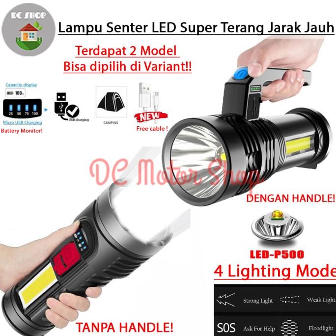 Jual Lampu Senter LED Jarak Jauh Emergency USB Rechargeable Super Terang | Shopee Indonesia