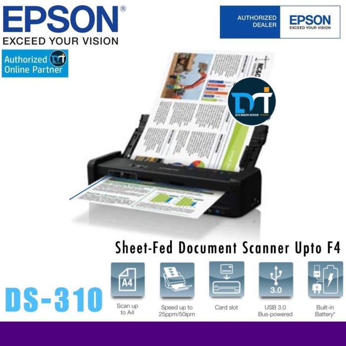 Jual SCANNER EPSON WORKFORCE DS-310 PORTABLE SHEET-FED DOCUMENT ...