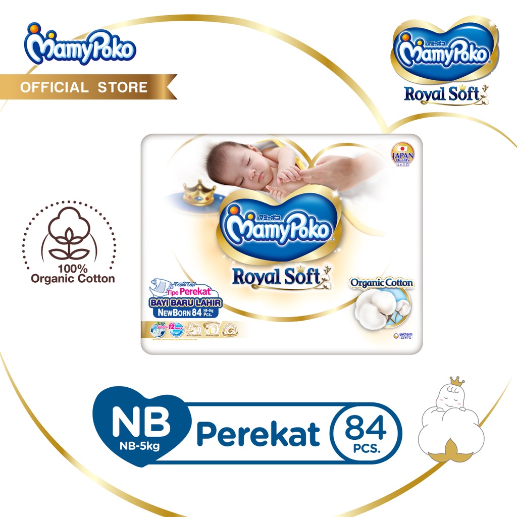 Jual MamyPoko Royal Soft Organic Cotton - NB 84 - Popok Tape | Shopee Indonesia