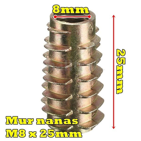 Jual mur nanas M8 x 25mm OE mur furniture / mur tanam / insert nuts dim ...
