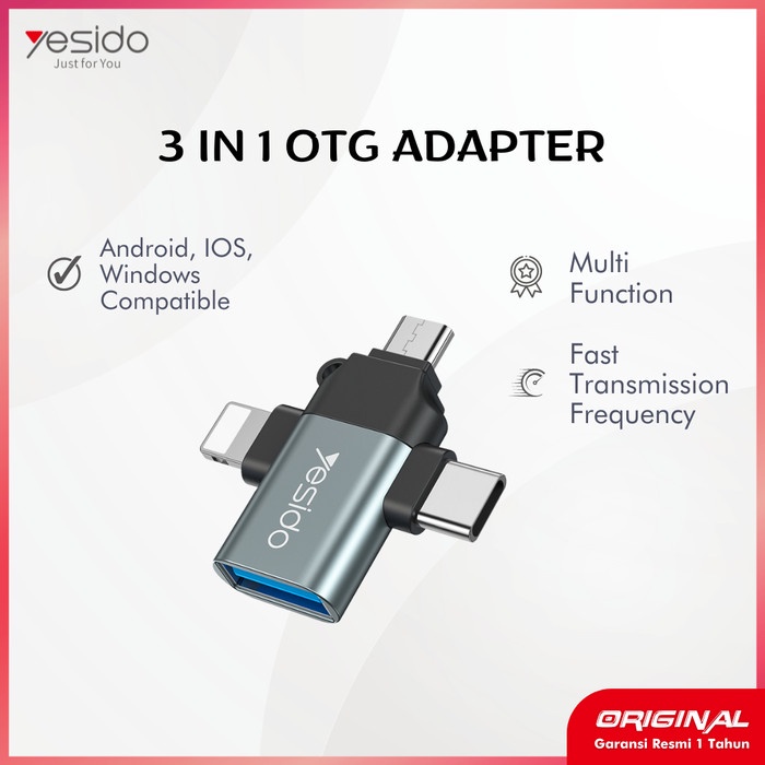 Jual YESIDO OTG 3IN1 TYPE-C LIGHTNING MICRO USB TYPE C ANDROID APPLE IPHONE | Shopee Indonesia
