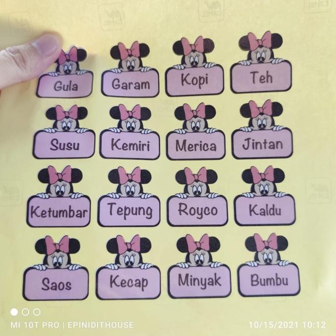 Jual Stiker Toples Minnie Mouse Label Nama Bumbu Dapur Tempel Anti Air ...