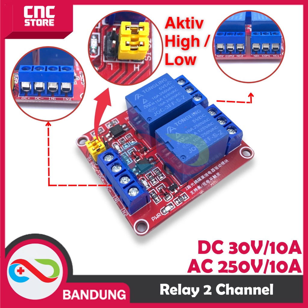 Jual MODULE RELAY 2 CHANNEL 5V AKTIV HIGH ATAU AKTIV LOW DENGAN ...
