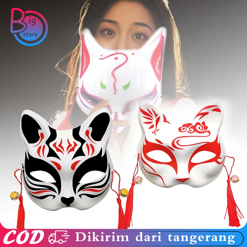 Jual Topeng Kitsune Mask Half Face Topeng Anime Jepang Kitsune Mask ...