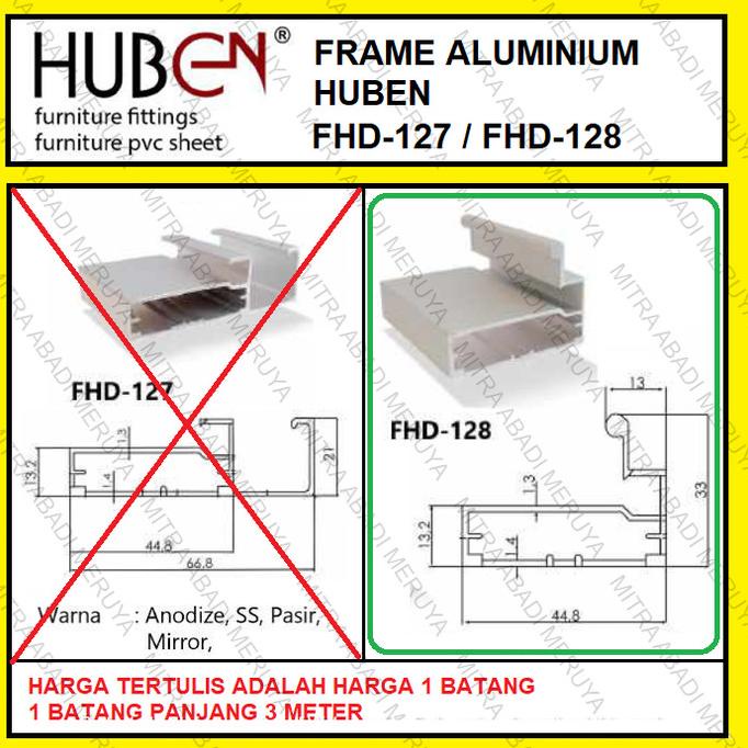 Jual Profil Frame Handle Alumunium Aluminium HUBEN FHD 128 FHD128 FHD ...