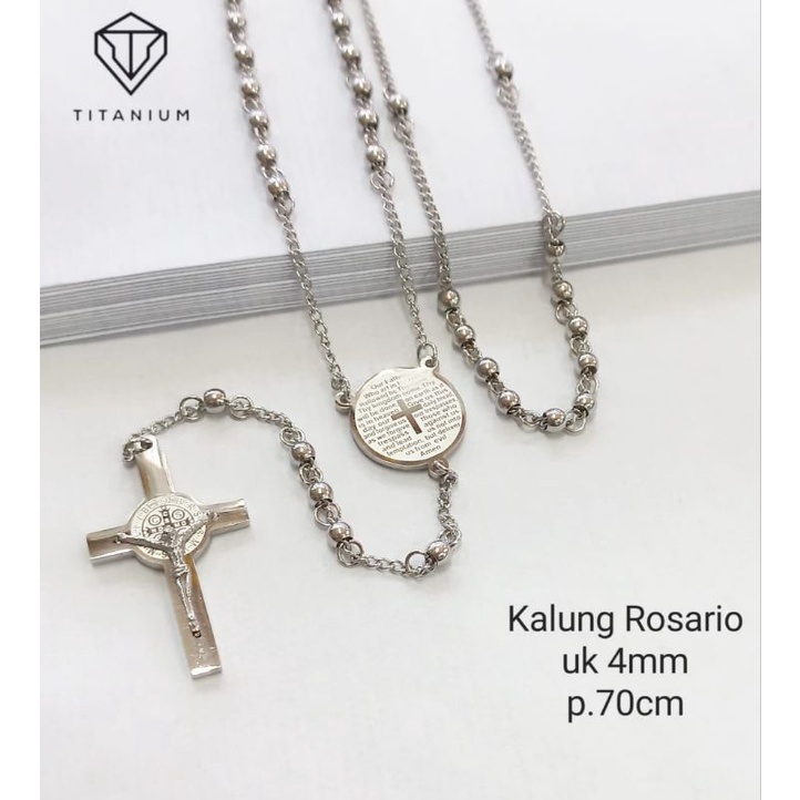 Jual Kalung Rosario Model Salib Warna Silver Titanium | Shopee Indonesia