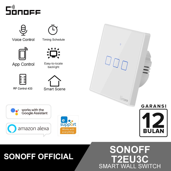 Jual Sonoff Smart Wall Switch wifi T2EU3C saklar wireless smart home ...