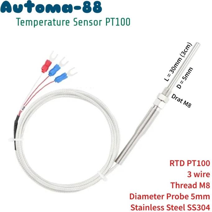 Jual Thermocouple PT100 Probe 30mm 3cm M8 Temperature Sensor Suhu 3 ...