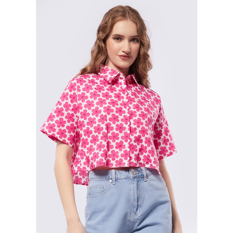 Jual COLORBOX Short Sleeve Crop Boxy Shirt Pink | Shopee Indonesia