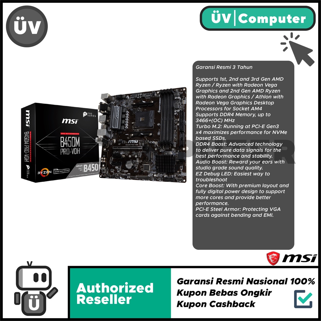 Jual Motherboard AMD MSI B450M PRO-VDH MAX AM4 DDR4 Ryzen Micro ATX | Shopee Indonesia