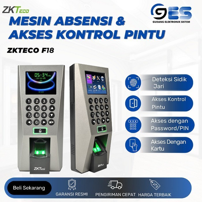 Jual MESIN ABSENSI FINGERPRINT ZKTECO F18 BISA AKSES KONTROL PINTU ...