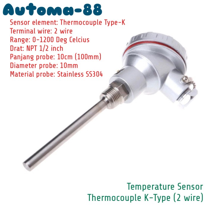 Jual Baru Thermocouple Type-K 0-1200C Drat Npt 1/2 Probe 100Mm 10Cm ...
