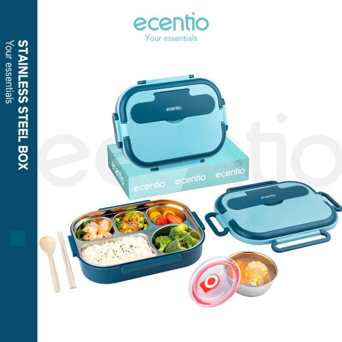 Jual ecentio lunch box stainless 5 sekat 1000ml kotak makan anti bocor ...