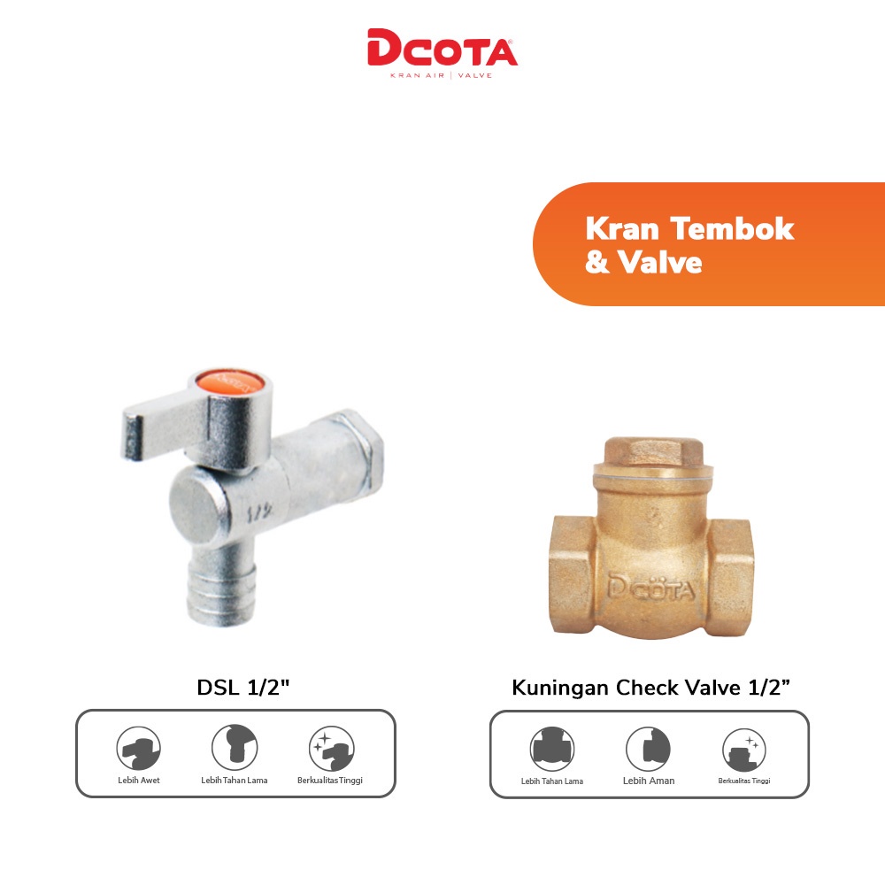 Jual Dcota Kran Air Tembok / Taman DSL 1/2"+ Dcota Brass Valve Kuningan Check Valve 1/2 ...