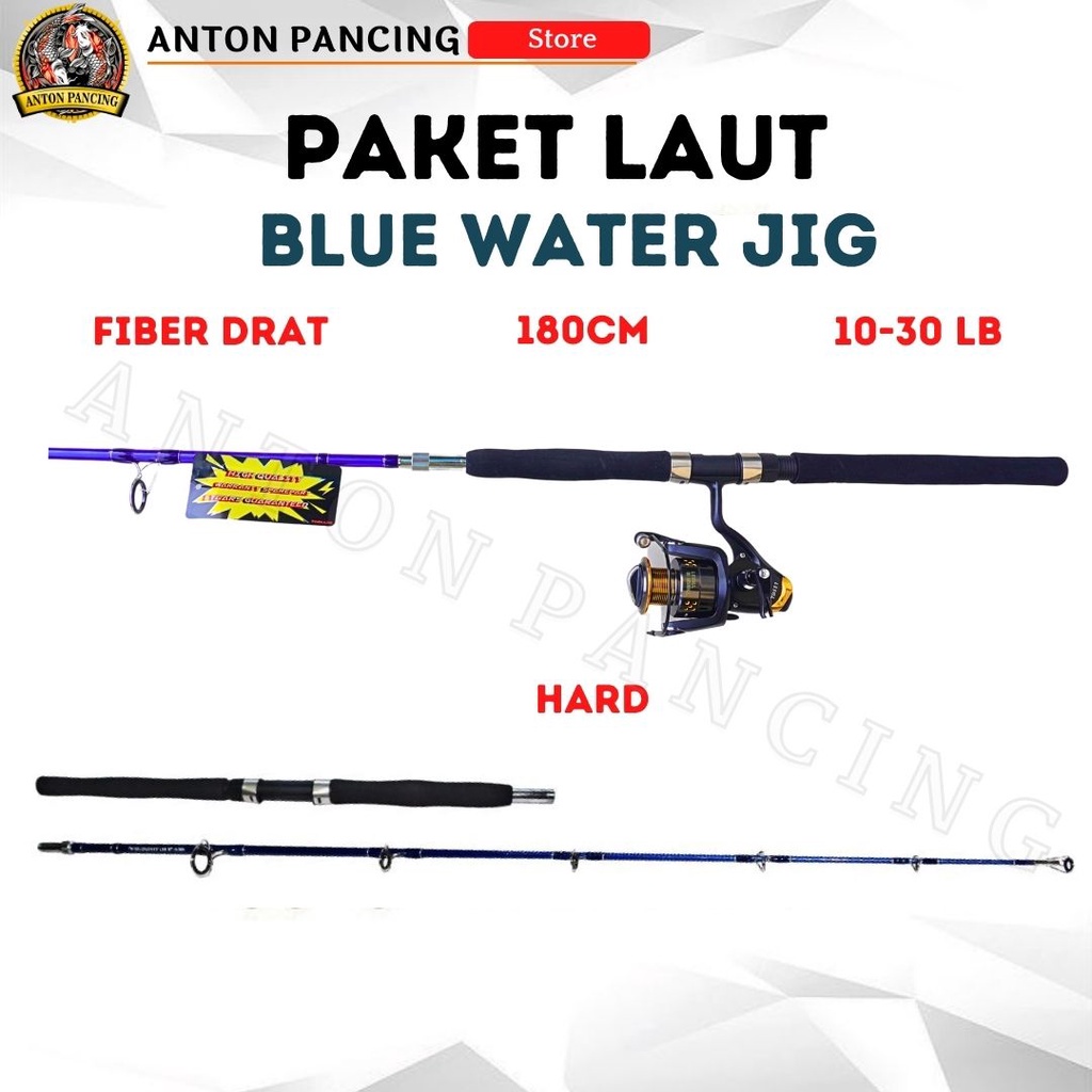 Jual Joran Set Pancing Laut Spinning Blue Water Jig 180 CM Fiber Drat ...