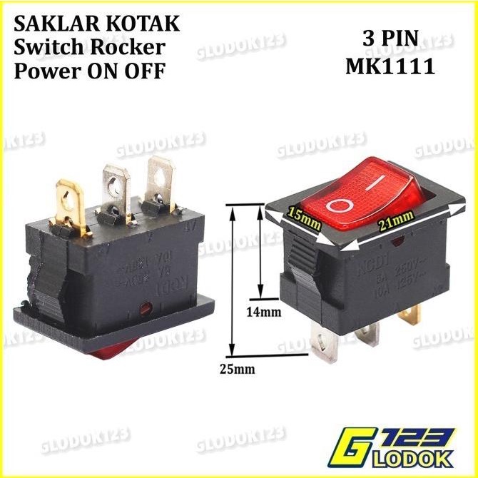 Jual Saklar Power Switch 3 Pin I O Lampu LED 15 x 21 mm Rocker Mini ...