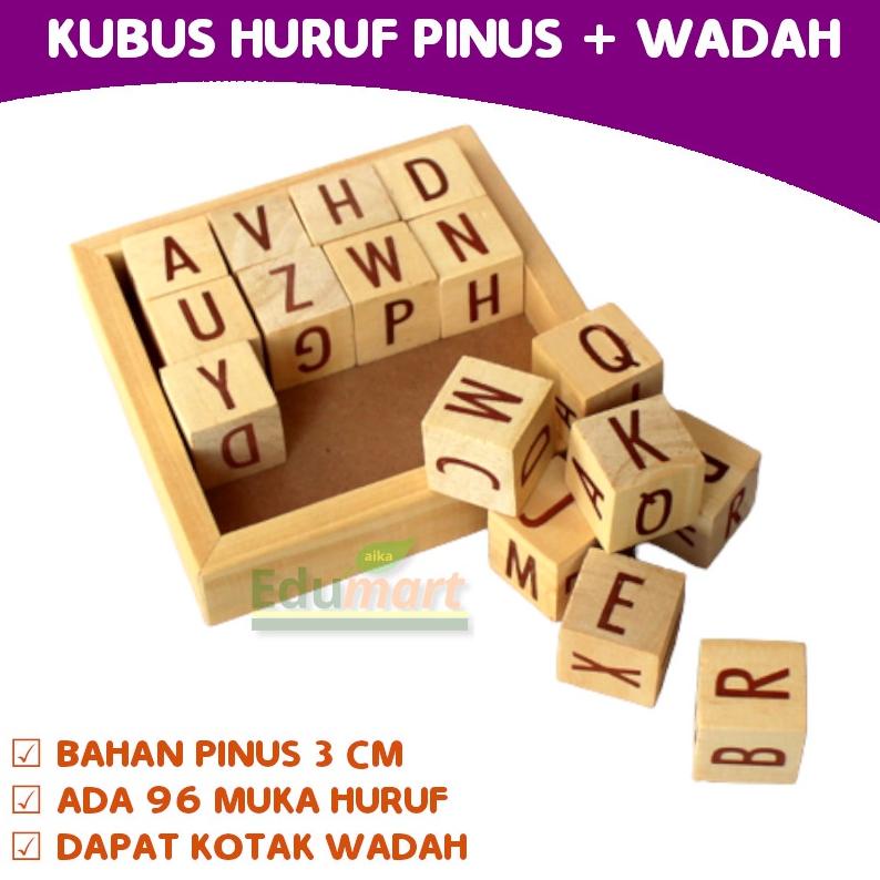 Jual Update Mainan Edukasi Kubus Huruf Kayu Pinus 3D Wadah Kotak ...