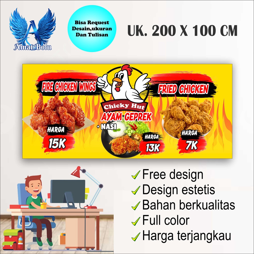 Jual Cetak Spanduk/MMT/BACKDROP/BANNER AYAM GEPREK & FRIED CHICKEN BISA ...