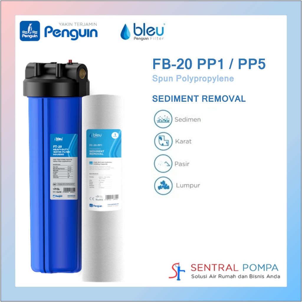 Jual Water Filter Penguin 20" Saringan Air FB-20 PP Cartridge 1 mikron ...
