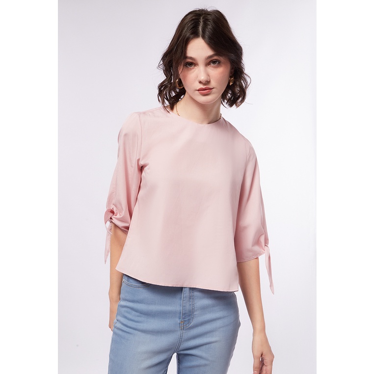 Jual Et Cetera Tied Detail 3/4 Sleeve Blouse SOFT PINK | Shopee Indonesia