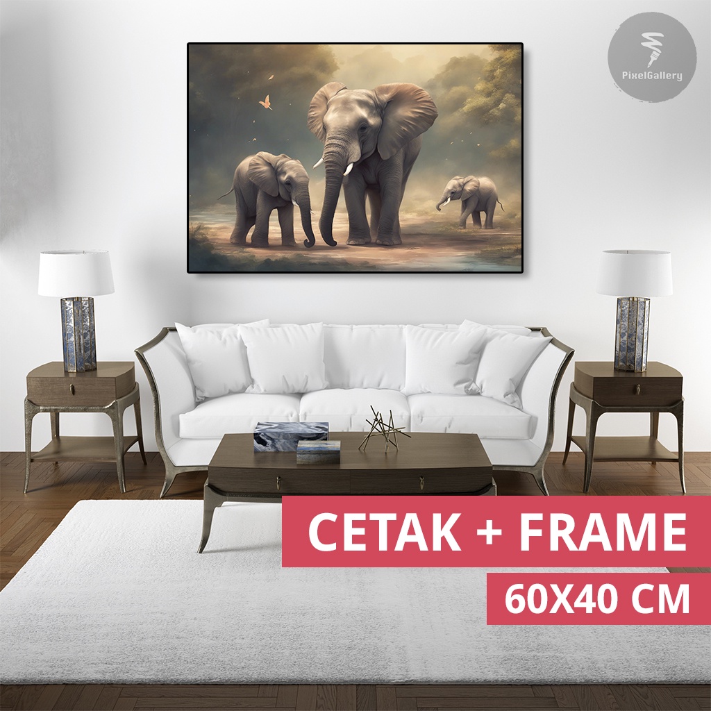 Jual Lukisan SUPERJUMBO 60X40 Gajah - Gajah Hiasan Dinding Walldecor ...