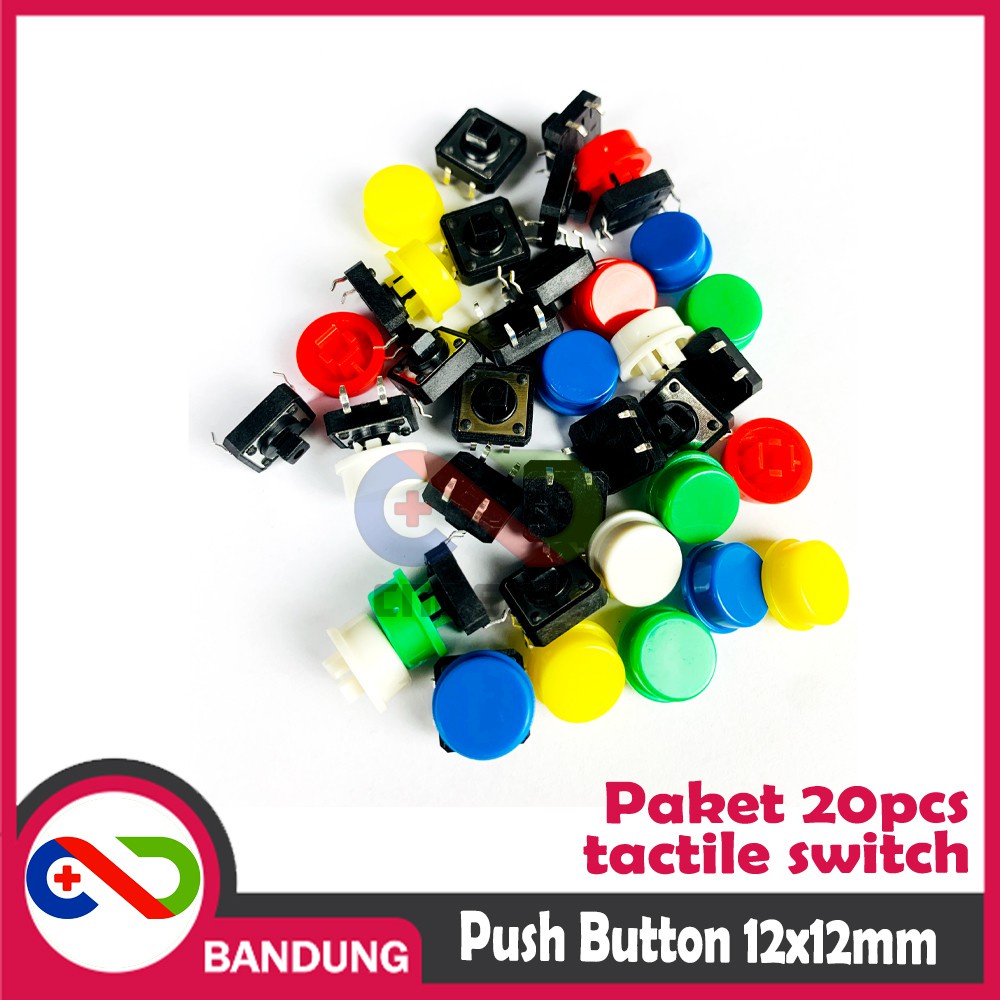 Jual TACTILE SWITCH PUSH BUTTON PLUS FREE CAP 5 WARNA 20PCS | Shopee ...